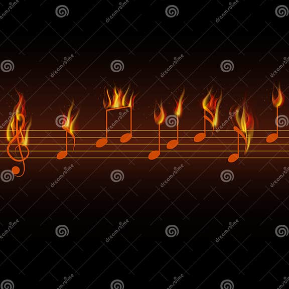 Fire Burning Musical Notes with Black Background Stock Vector ...