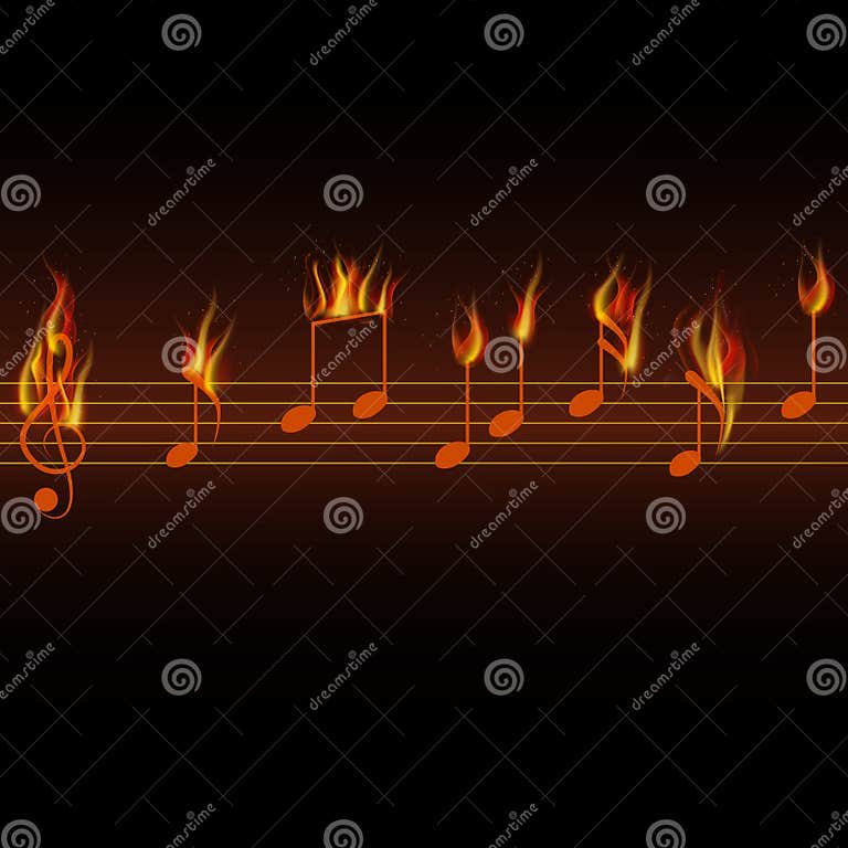 Fire Burning Musical Notes with Black Background Stock Vector ...