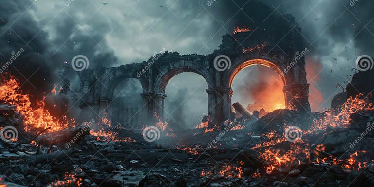 Fire Burning in an Old Ruin, Suitable for Background Use Stock Image ...