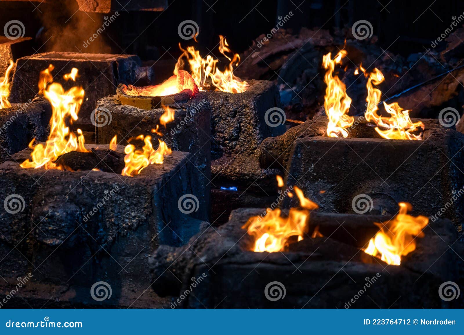 Fire Burning Over Molds after Steel Casting Stock Photo - Image of flow ...