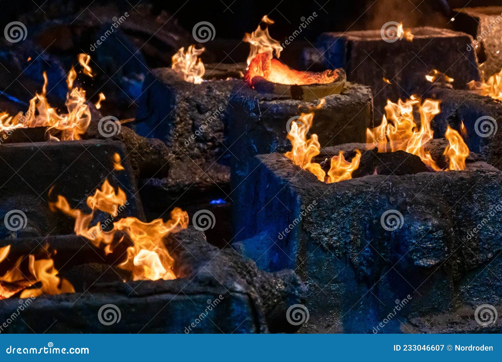 Fire Burning Over Molds after Steel Casting Stock Image - Image of ...