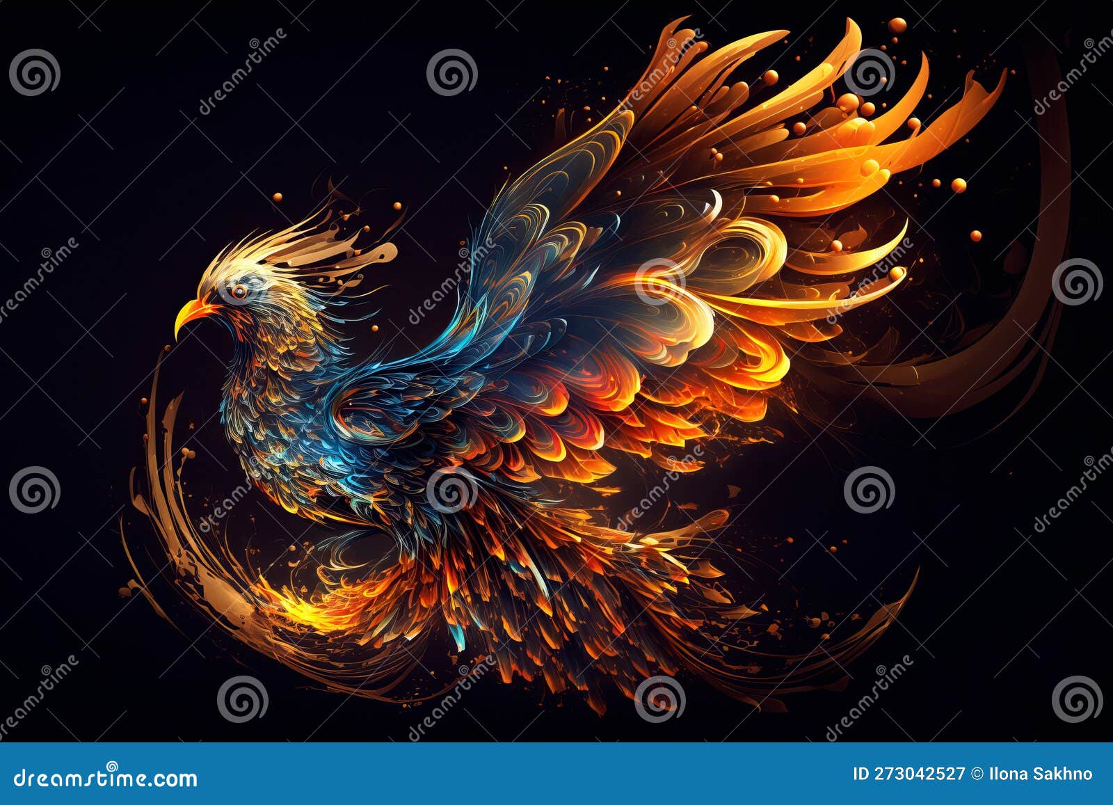 Burning Phoenix Visualized With Simple Touch Cartoon Vector ...