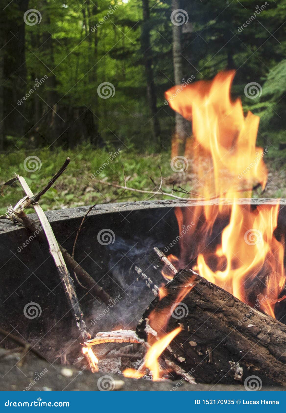 Fire Burning in Pit on Campsite Stock Image - Image of blazing ...