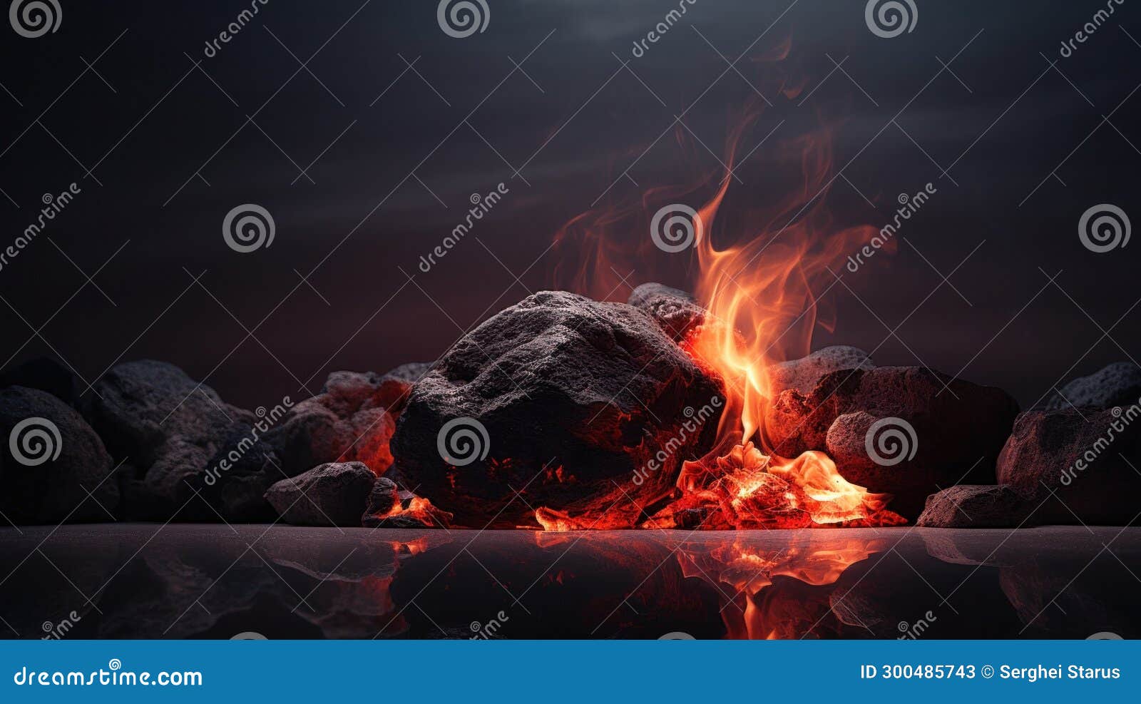 A Fire is Burning on a Rock with Some Water, AI Stock Image - Image of ...