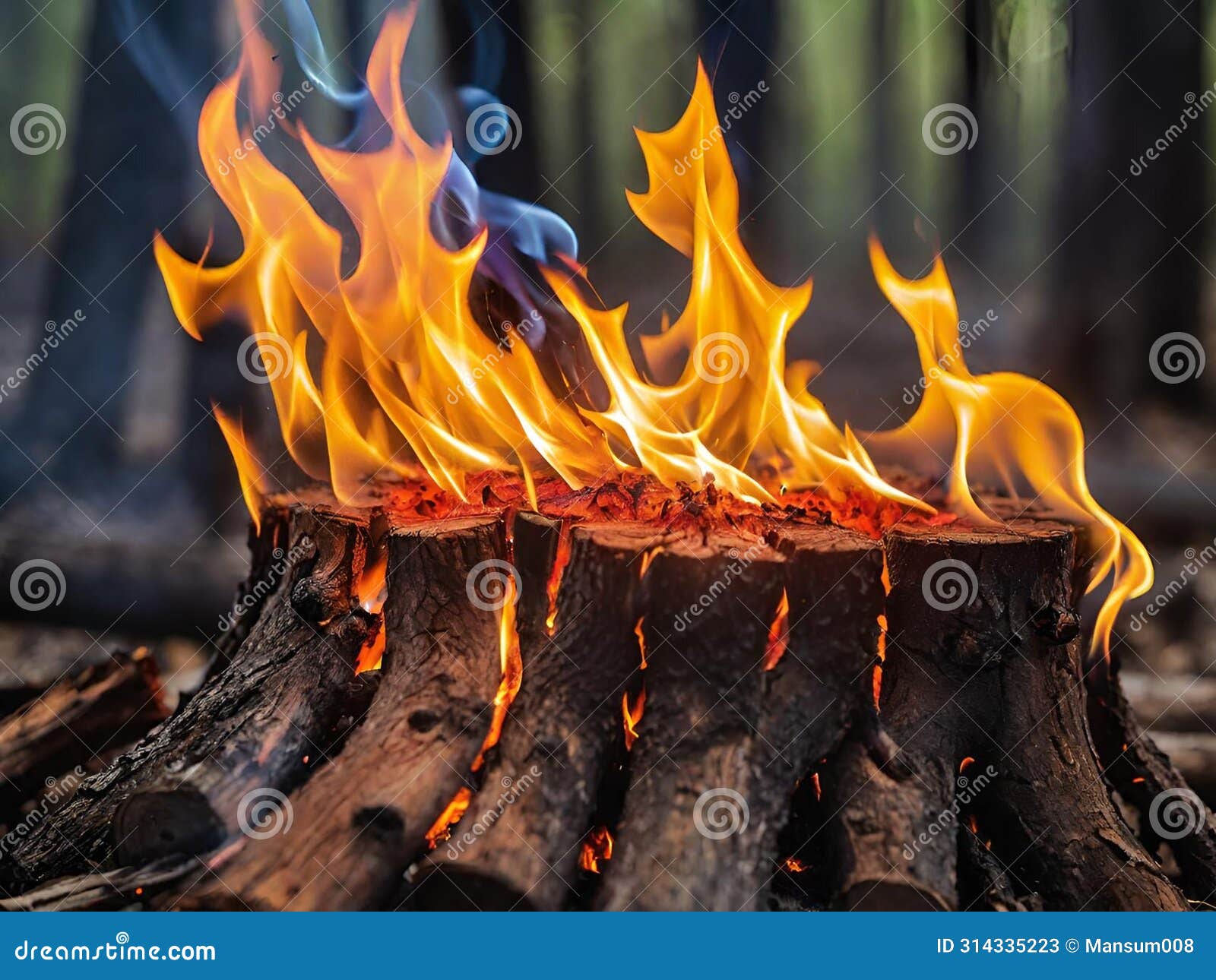 Fire Burning Stump in the Forest Stock Illustration - Illustration of ...