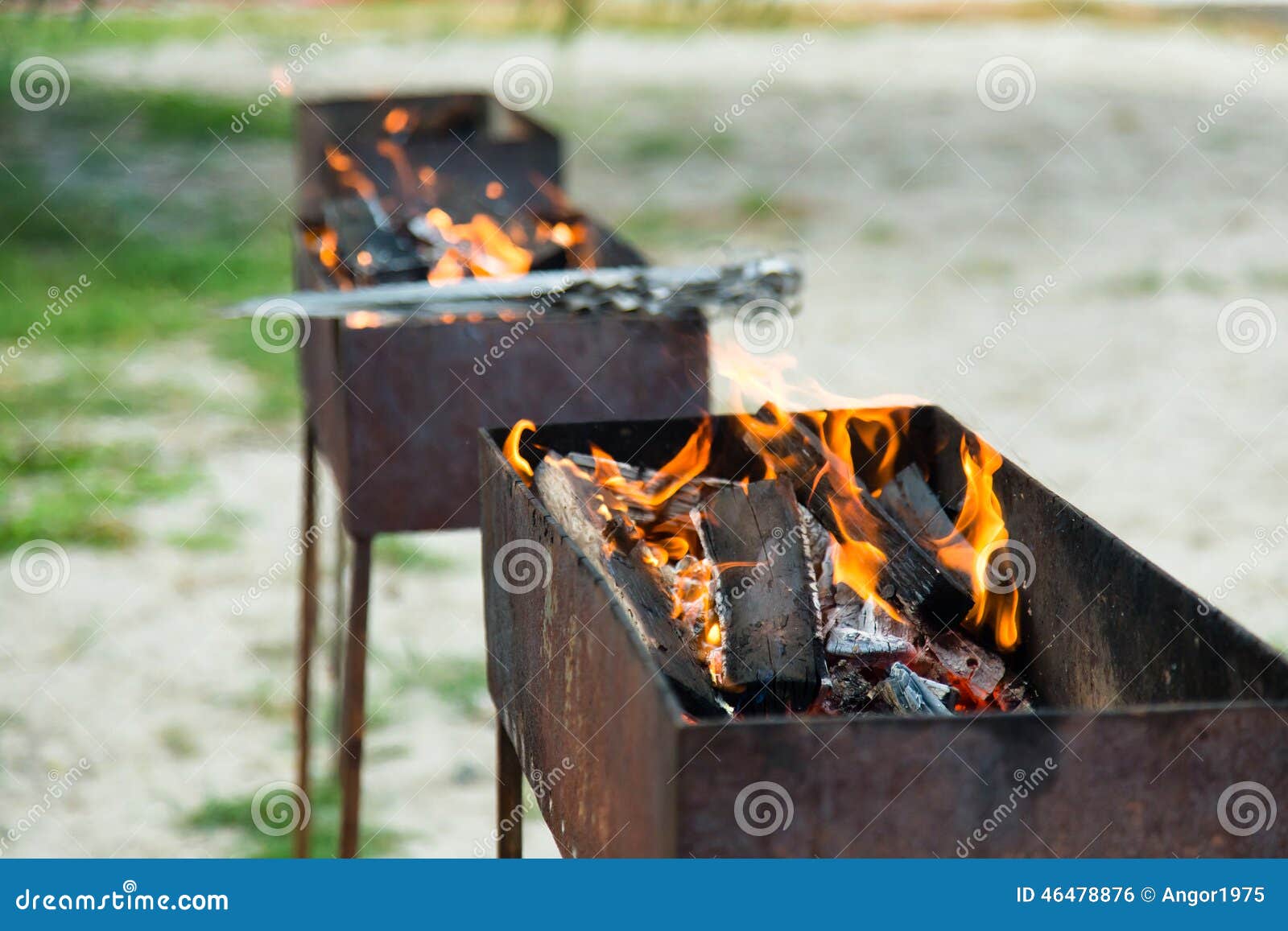 Fire Burning in the Three Braziers Stock Photo - Image of firewood ...