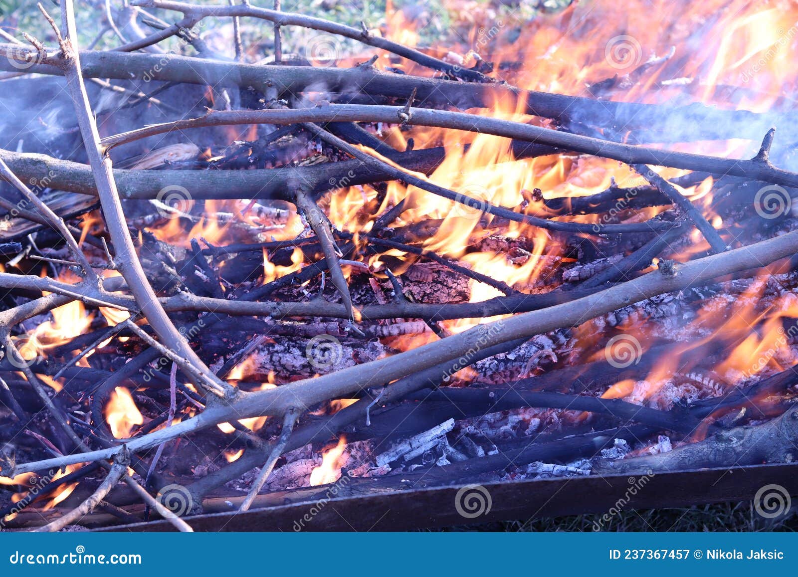 A Fire is Burning in a Tin Trough Stock Image - Image of food, campfire ...