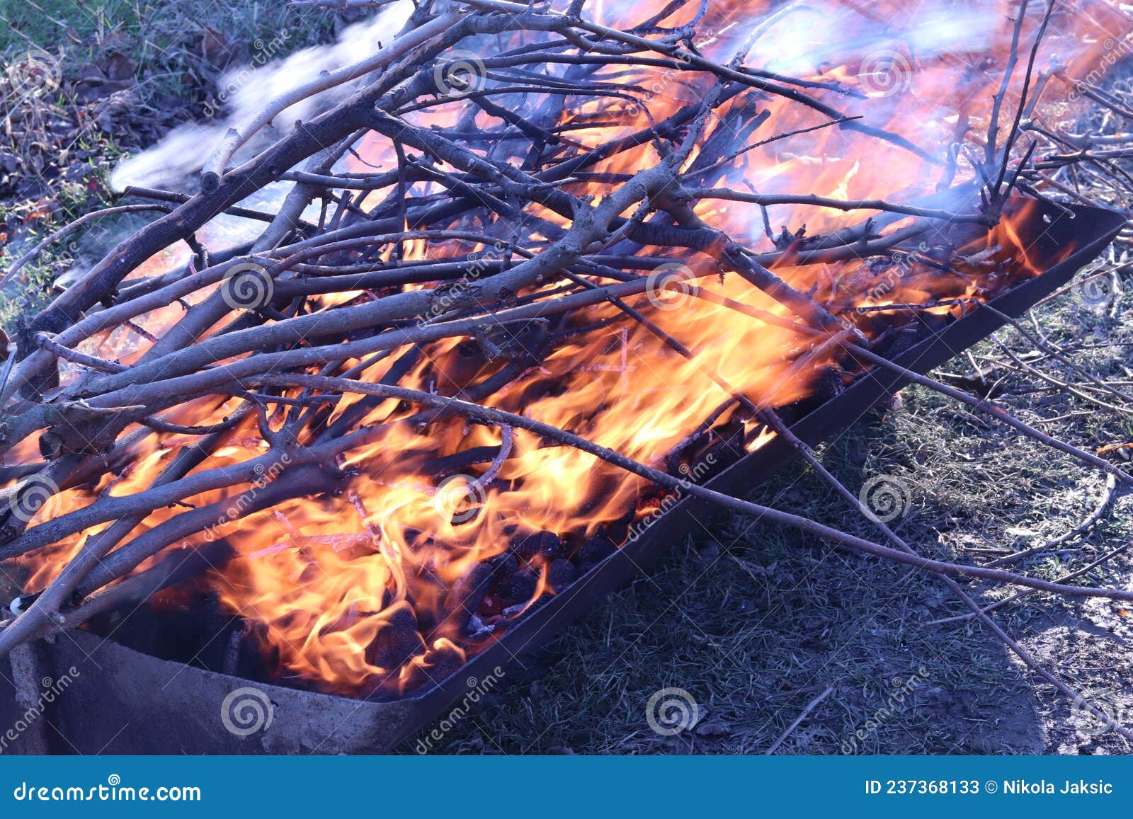 A Fire is Burning in a Tin Trough Stock Image - Image of dish, fire ...