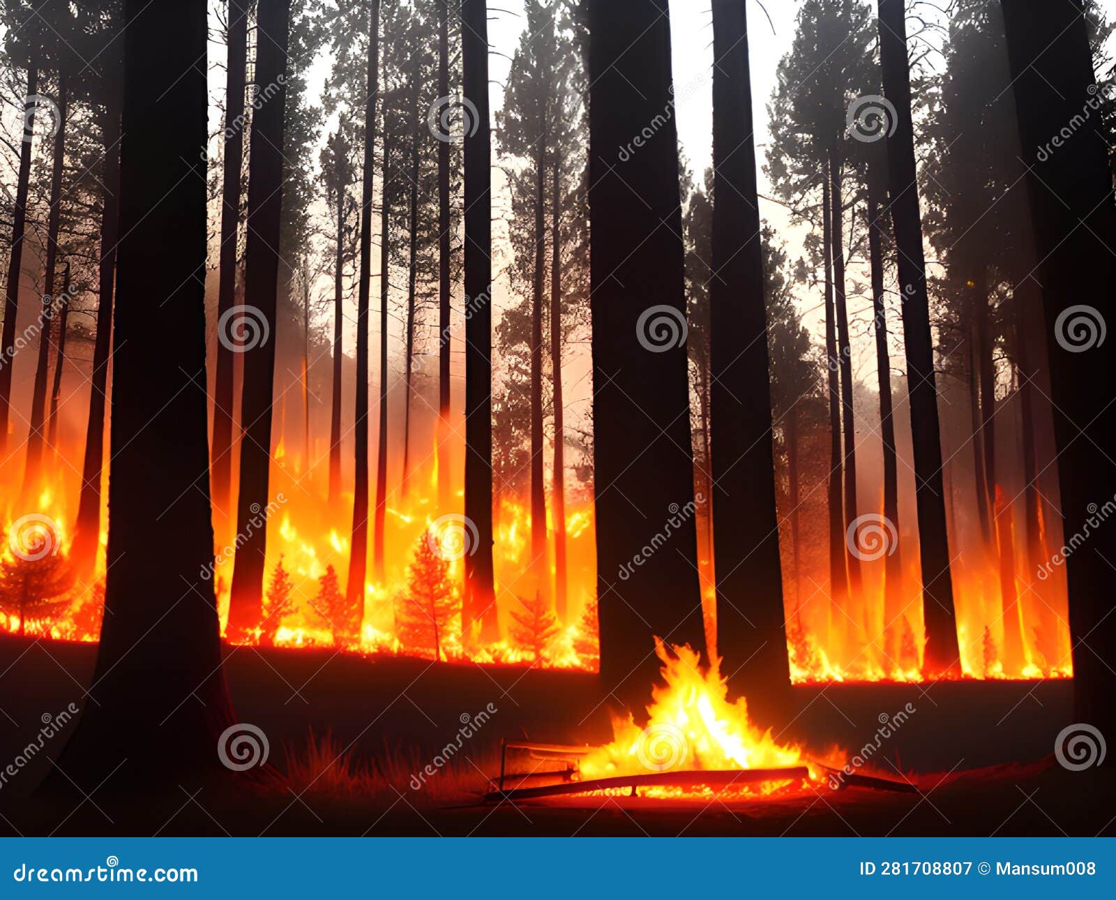 Fire Burning Trees in the Forest, Ai Generated Stock Illustration ...