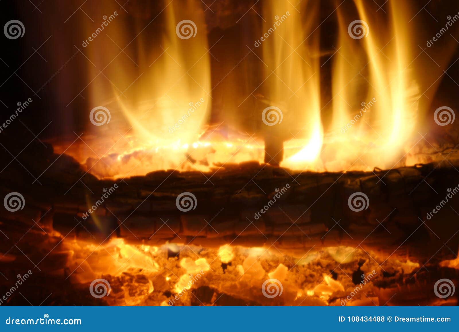 Fire. Burning Wood in the Fireplace. Side View Stock Photo - Image of ...