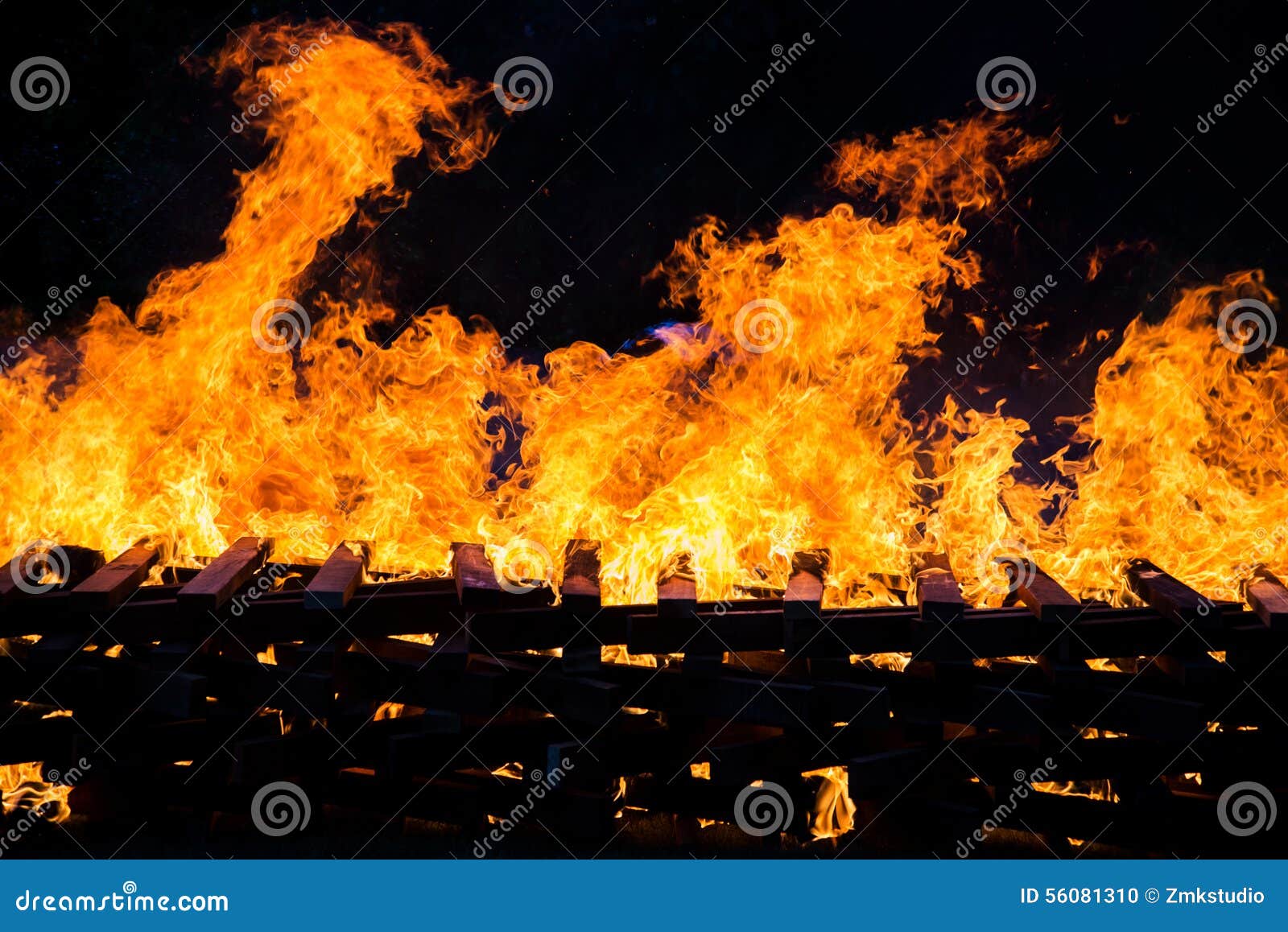 Fire burning wood pile stock photo. Image of flame, pile - 56081310
