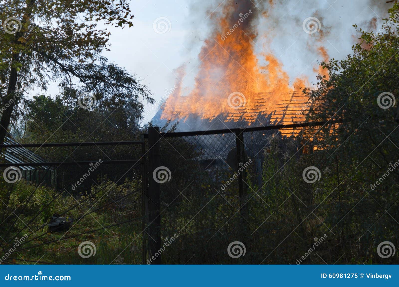 The Fire is Burning Wooden House Stock Image - Image of flames, white ...