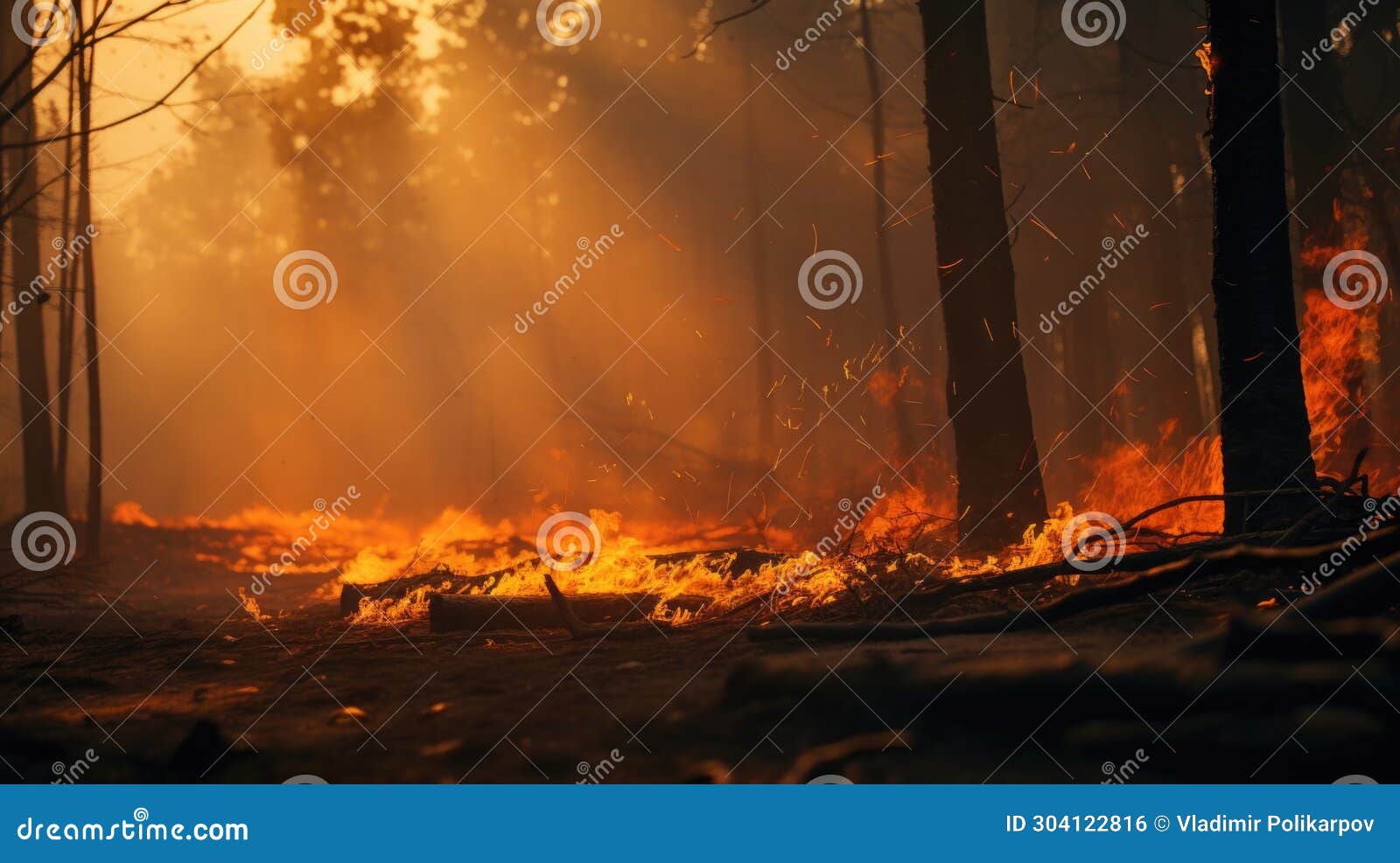A Fire Burning through the Woods during the Evening. Suitable for ...