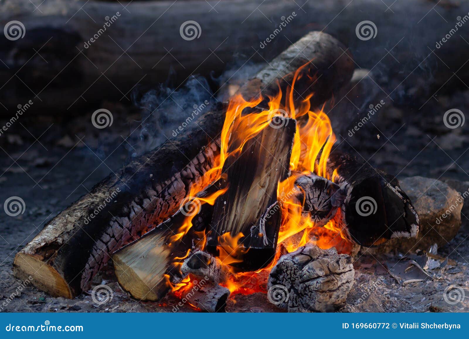 A Fire Burns in a Campfire, Fire To Keep Warm. Stock Photo - Image of ...