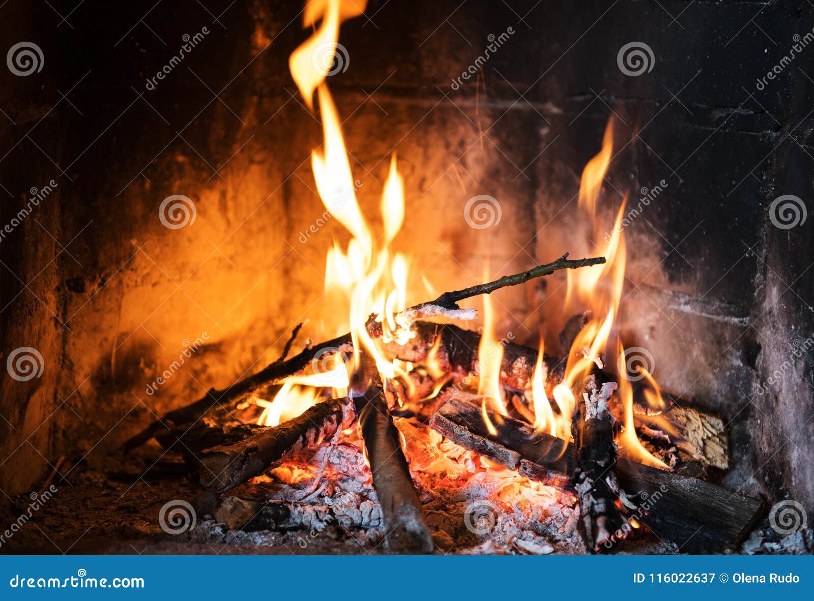 A Fire Burns in a Fireplace Stock Image - Image of danger, background ...