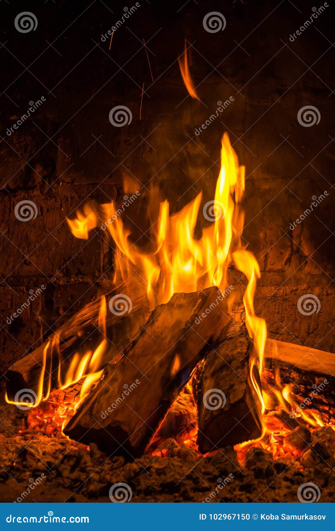 A Fire Burns in a Fireplace, Fire To Keep Warm Stock Photo - Image of ...