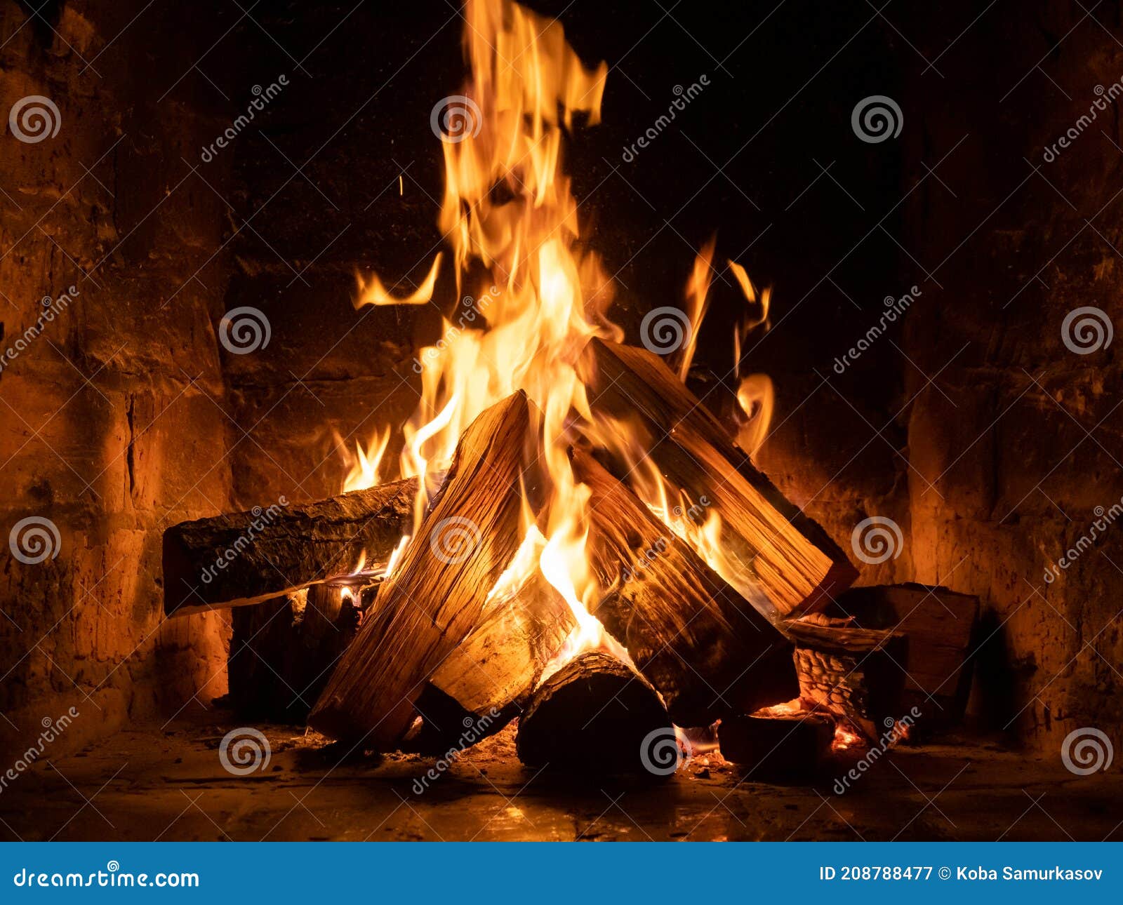 A Fire Burns in a Fireplace Fire To Keep Warm Stock Image - Image of ...