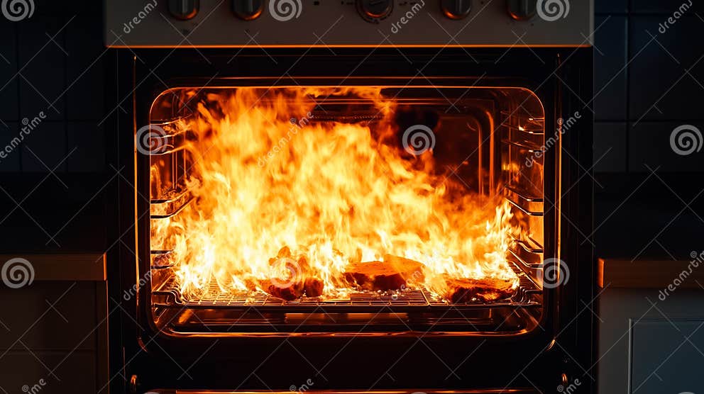 A Fire Burns in an Oven in a Kitchen Stock Image - Image of appliance ...