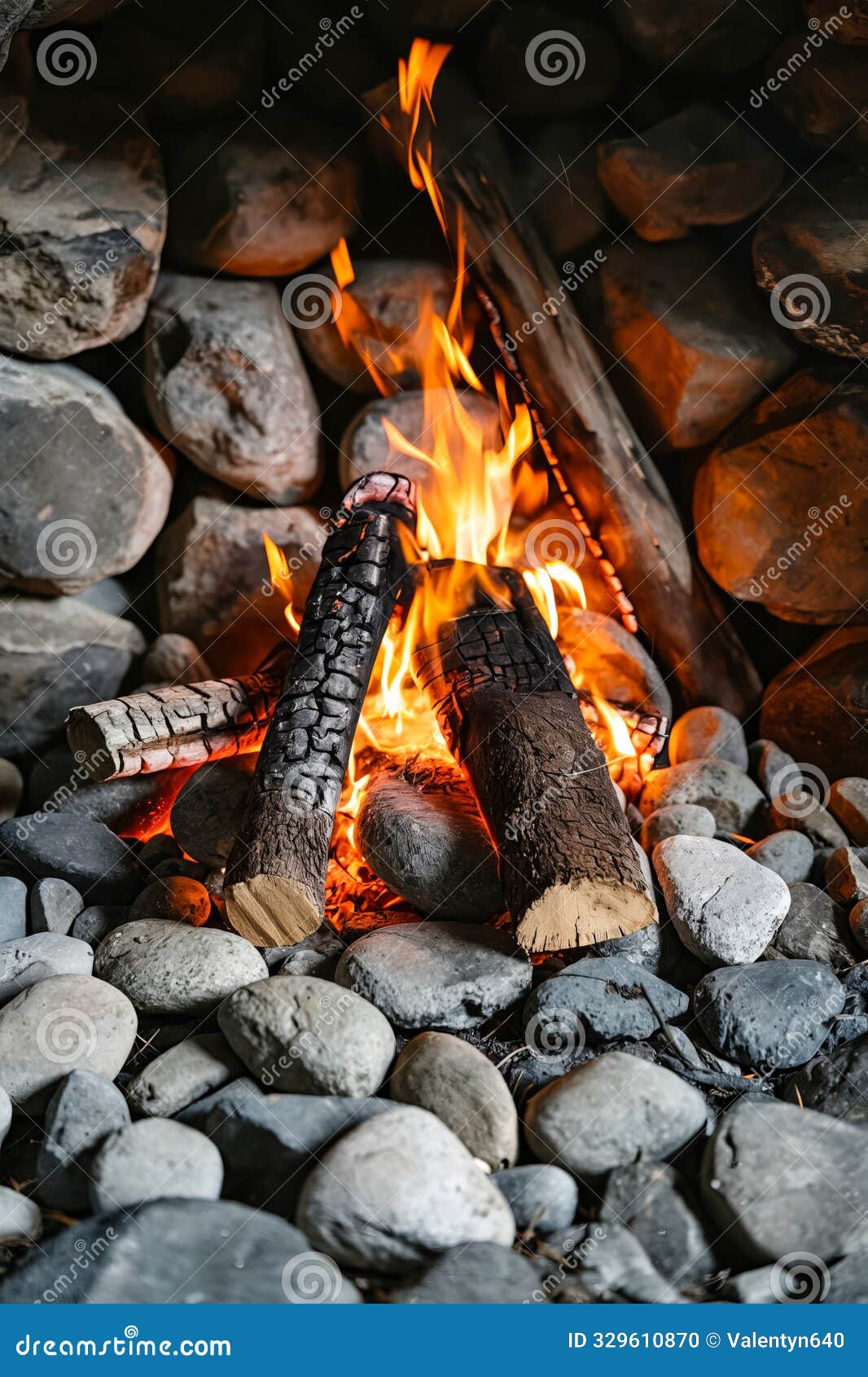 A Fire Burns in a Pile of Rocks on the Ground. Generative AI Stock ...