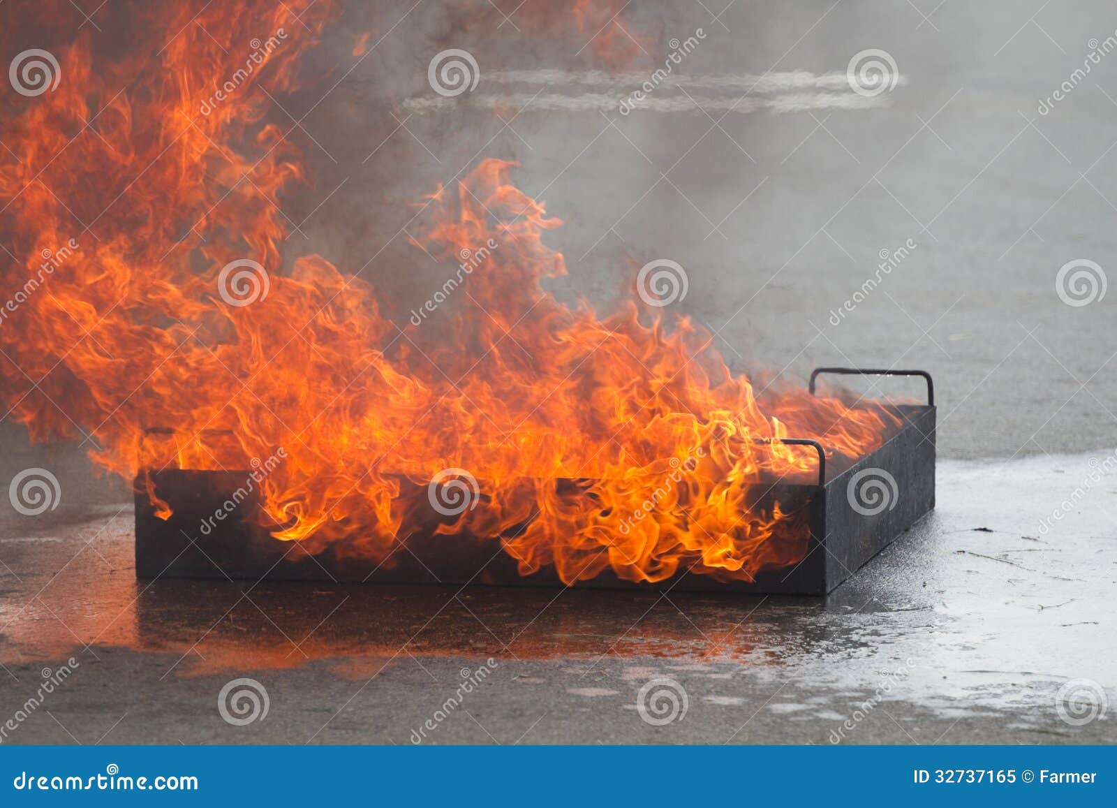 Fire Burns in a Training Container Stock Image - Image of help, flaming ...