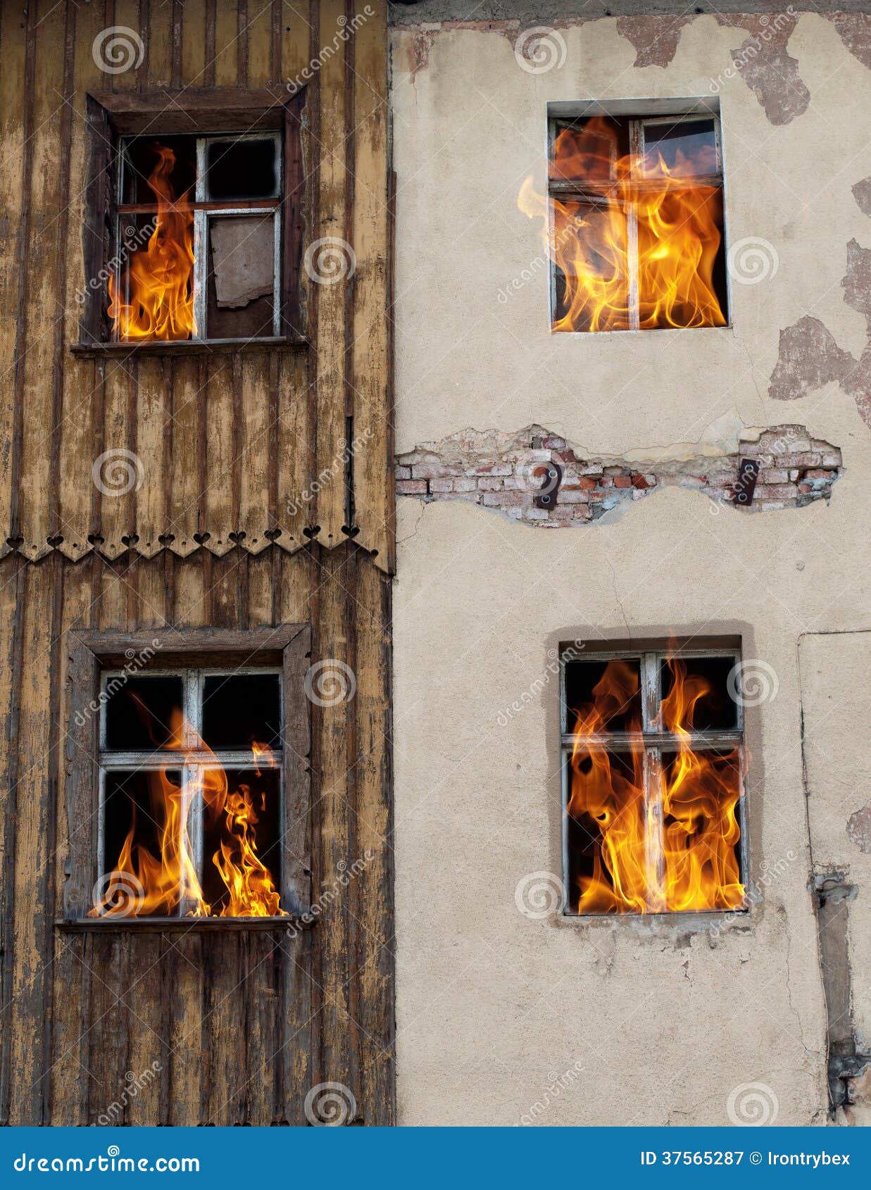 Fire Bursts through Two Windows Stock Image - Image of disaster, alarm ...