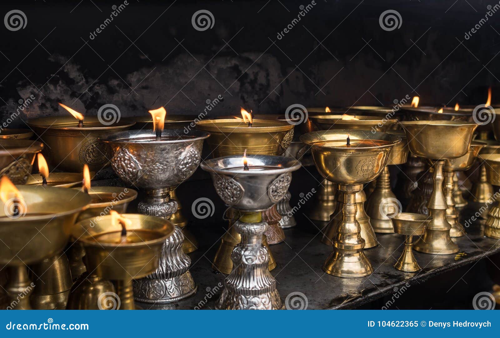 Fire of Butter Lamps in Monastery. Stock Image - Image of candle, metal ...