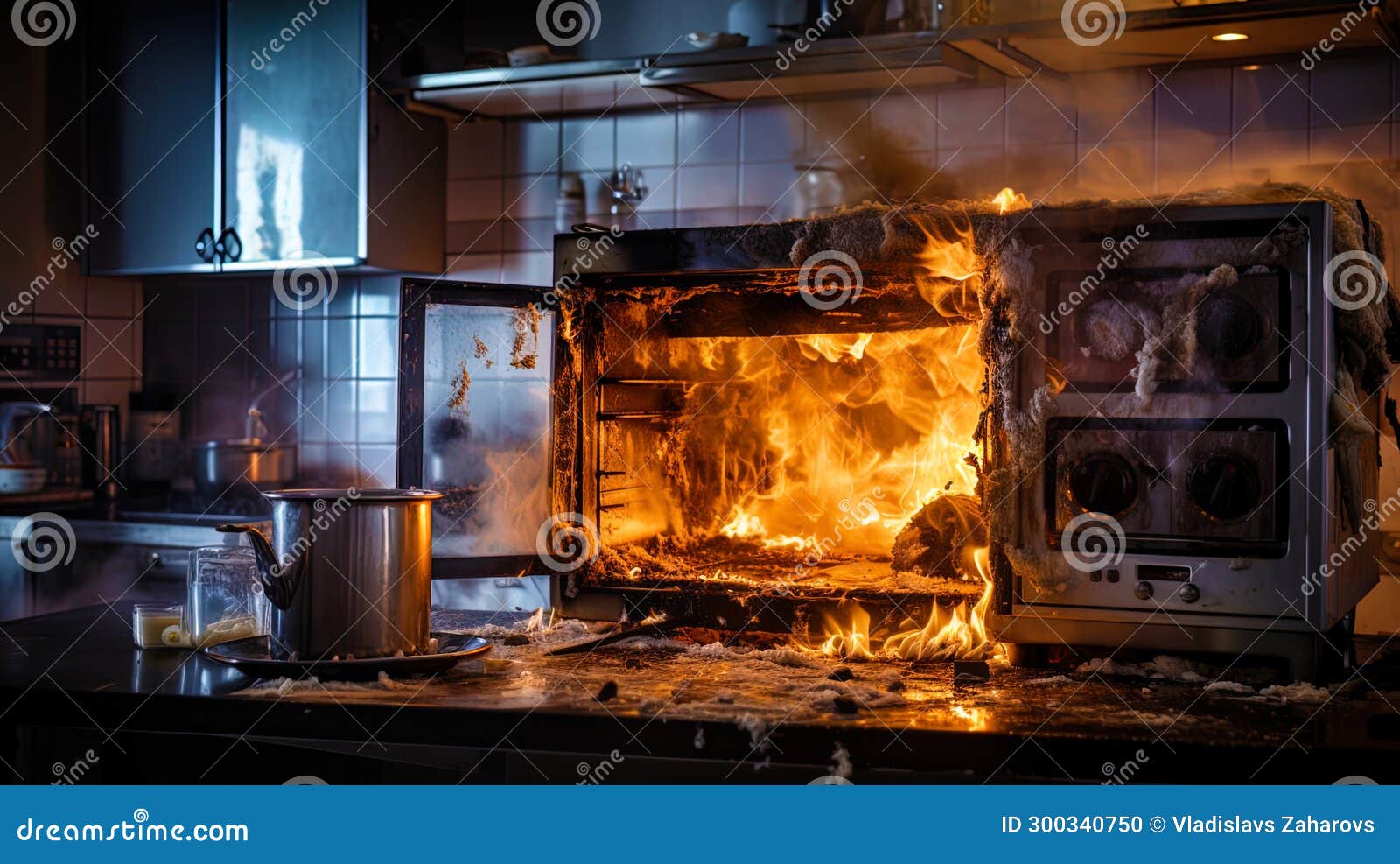 A Fire in a Cafe, a Burned Microwave in the Kitchen Stock Illustration ...