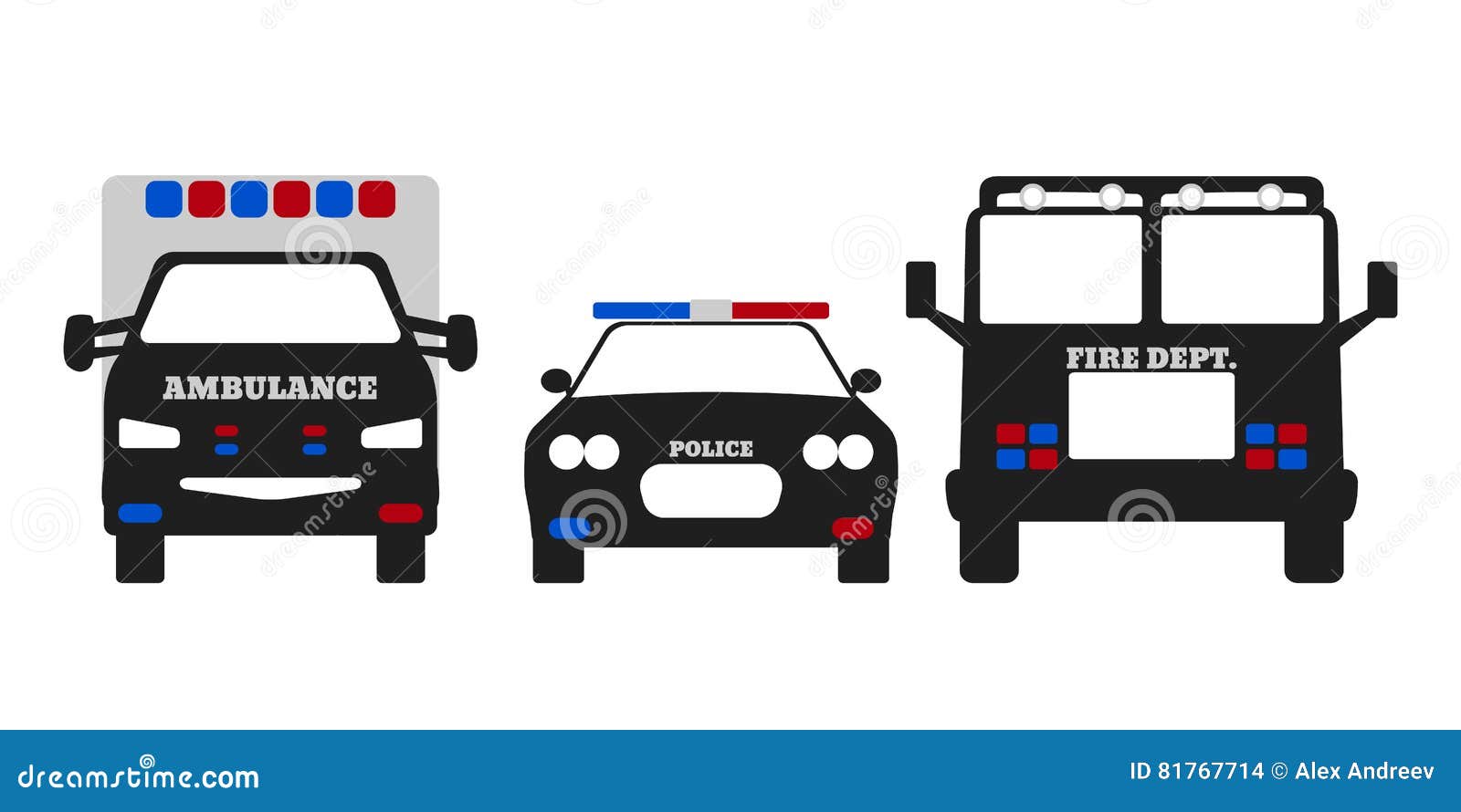 Fire Car, Ambulance and Police Car. Stock Vector - Illustration of ...