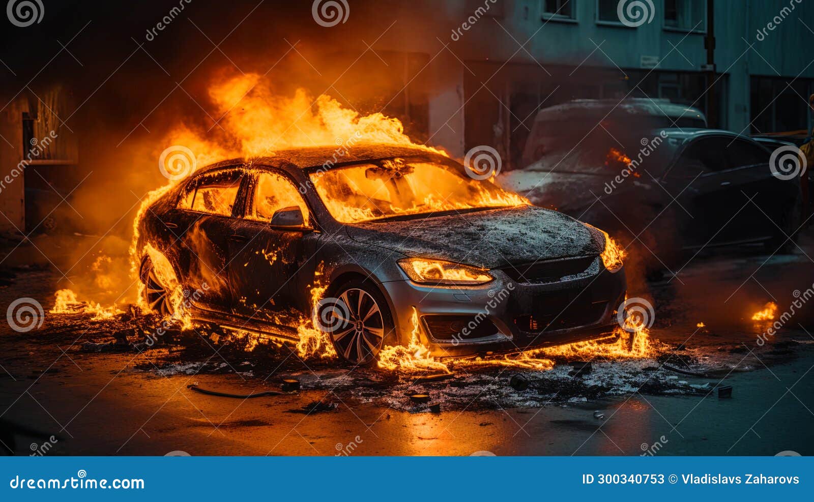 A Fire in a Car Service, a Burning Car Under the Hood Stock ...