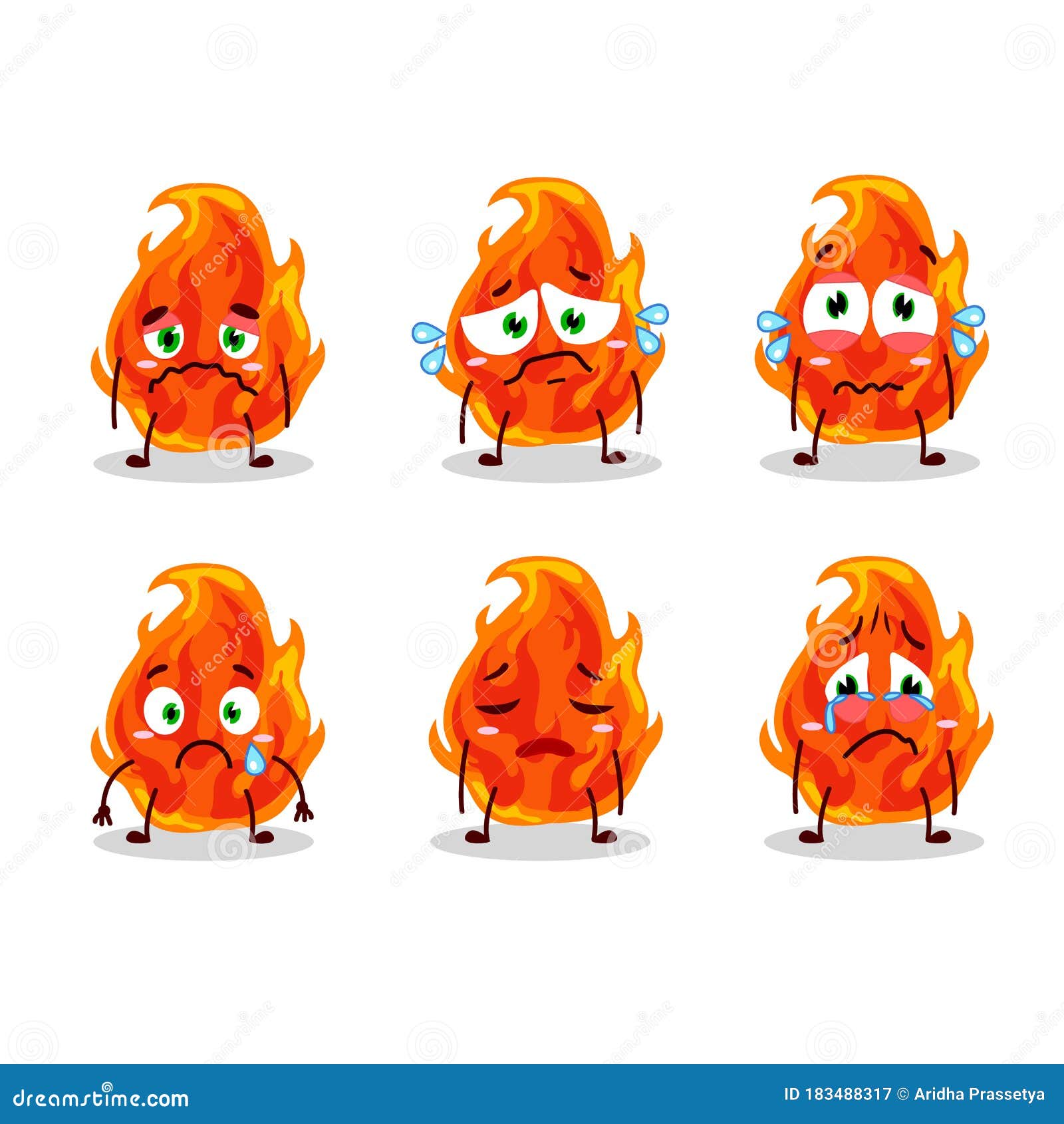 Fire Cartoon with Character with Sad Expression Stock Vector ...