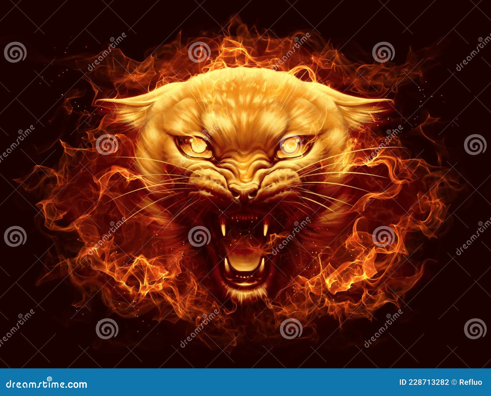 Fire Cat Head Digital Painting Stock Illustration - Illustration of ...