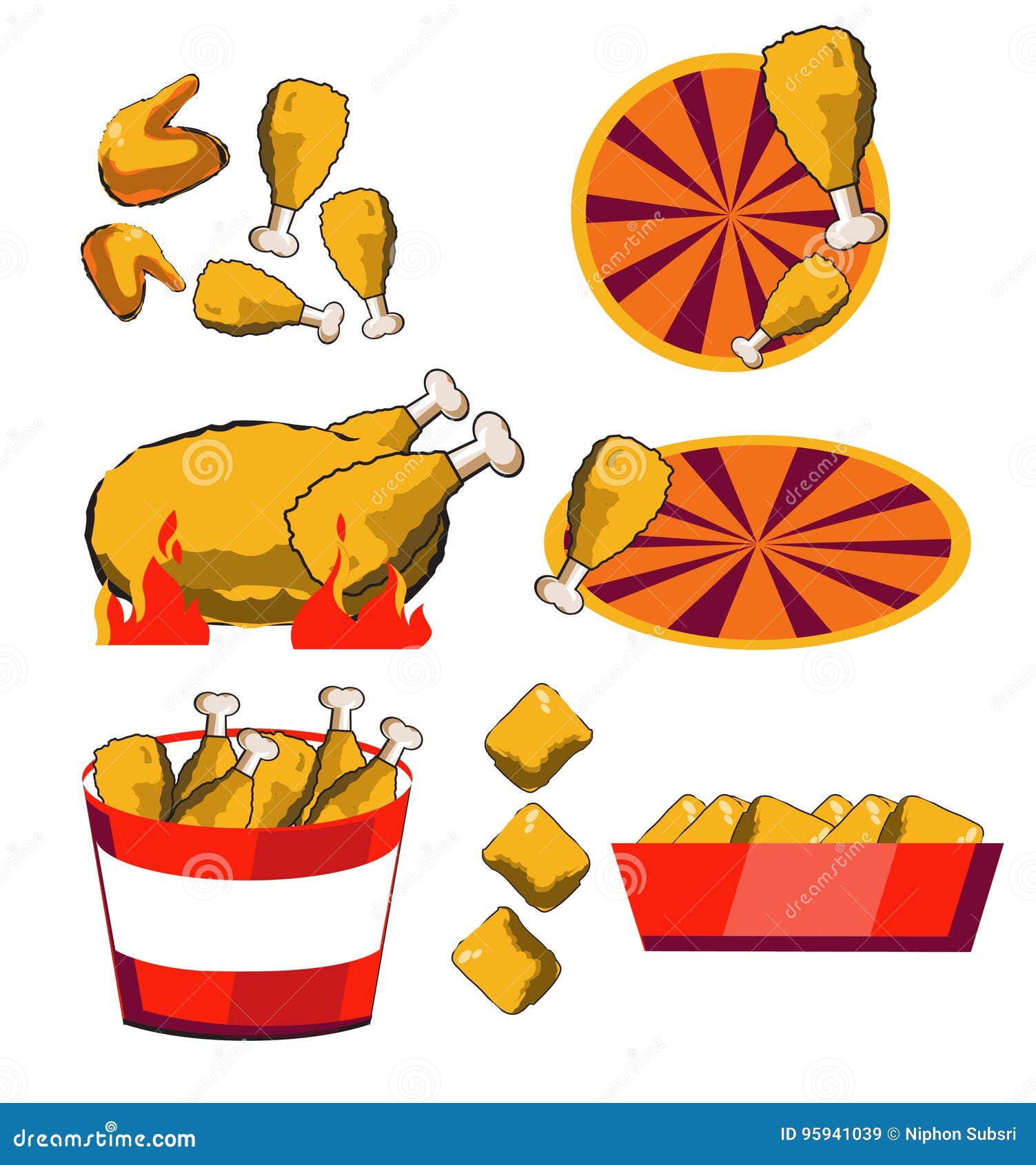 Fire Chicken Nugget Food Doodle Vector Seamless Pattern Isolated ...