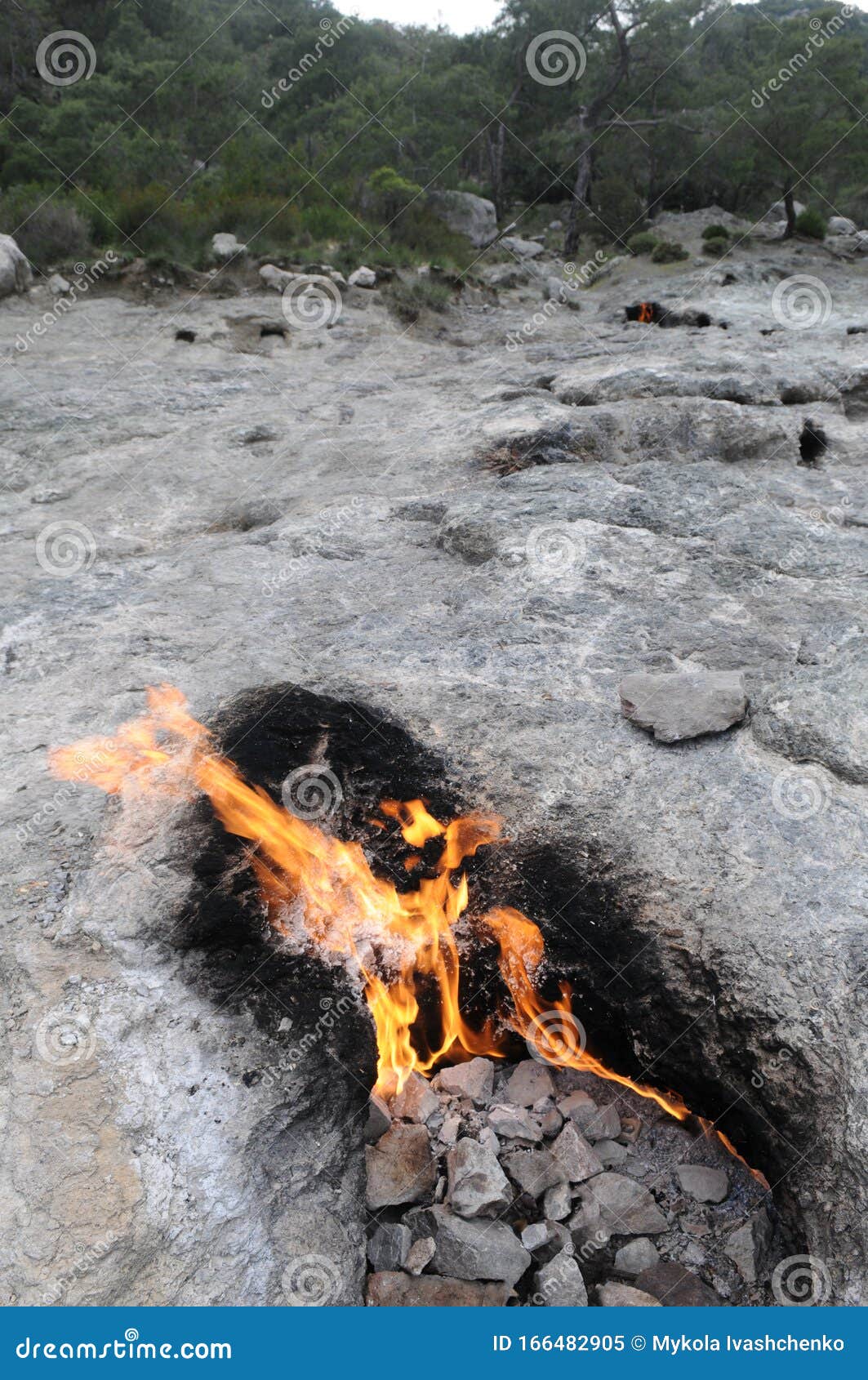 Fire of Chimera - Flames Apear from Inside of Earth Stock Image - Image ...