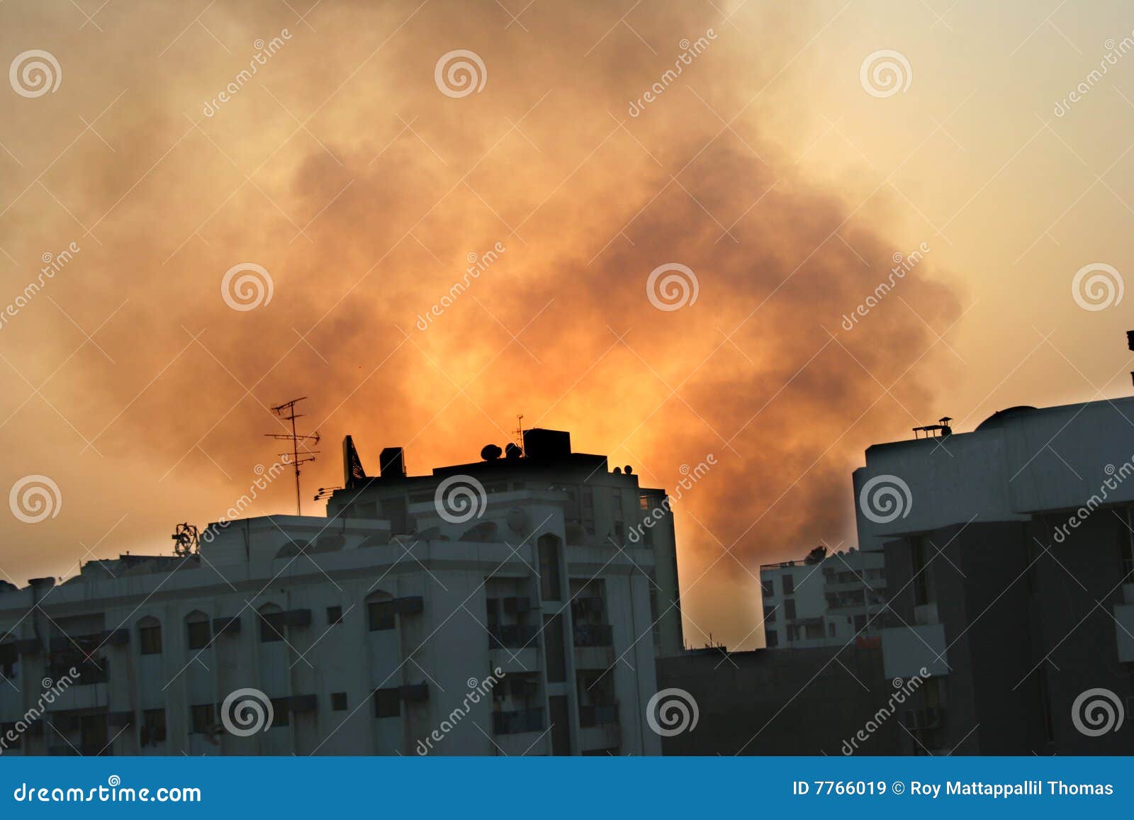 Fire in the city stock image. Image of centre, fume, spread - 7766019