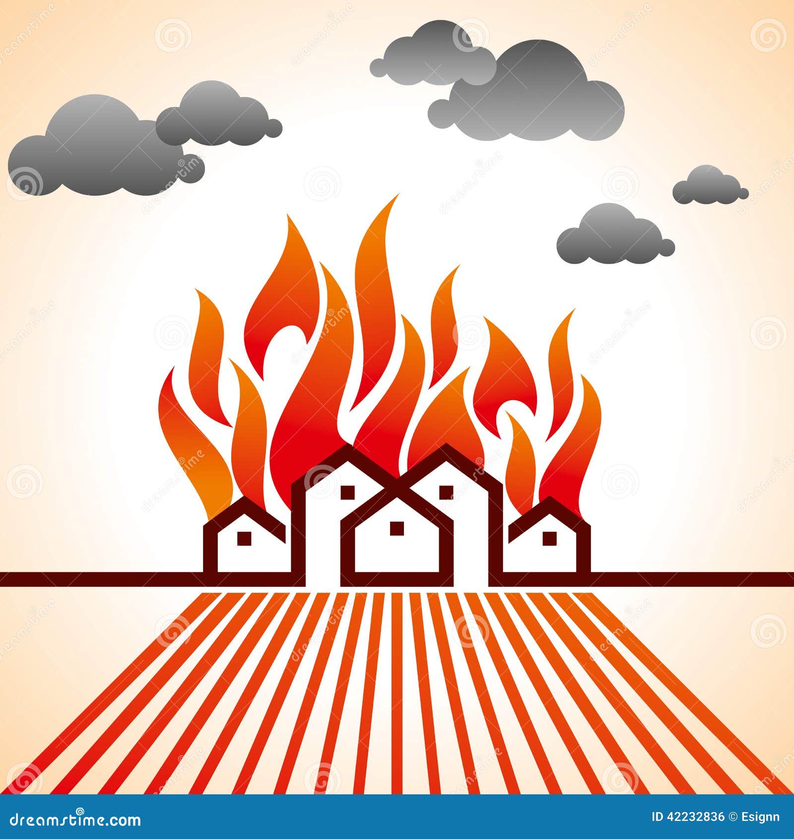 Fire on city with clouds stock vector. Illustration of danger - 42232836