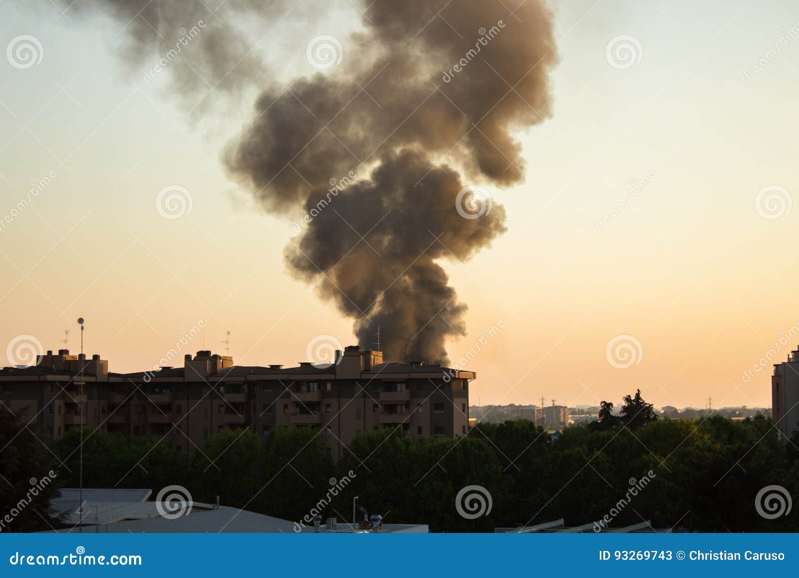 Fire in the city stock image. Image of burn, column, black - 93269743
