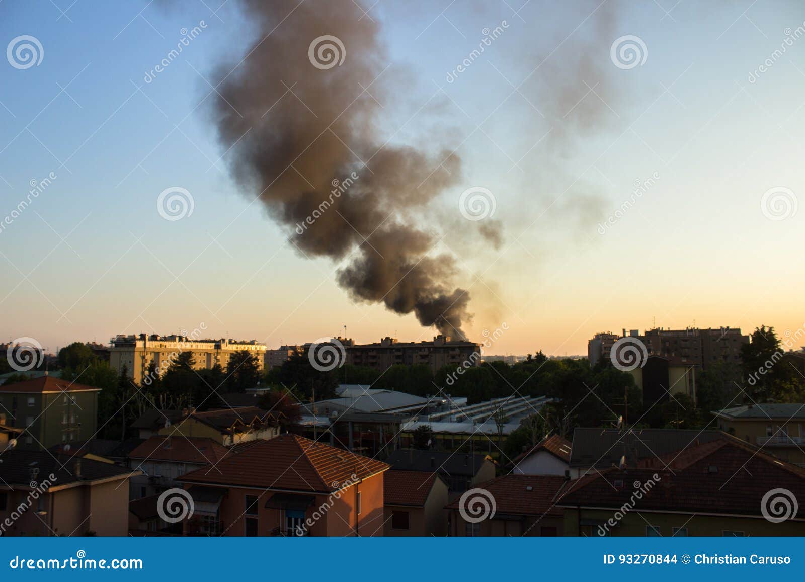 Fire in the city stock photo. Image of city, fire, soot - 93270844