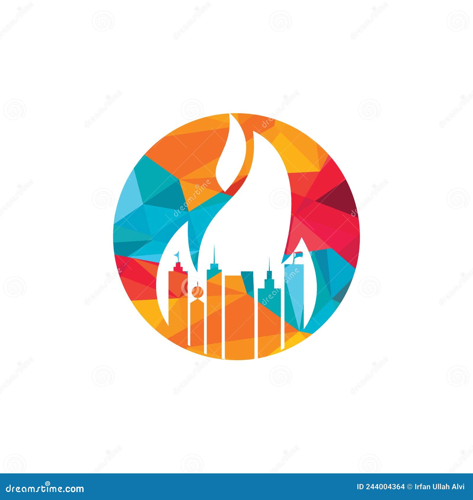 Fire City Vector Logo Design Template. Buildings and Fire Icon Design ...