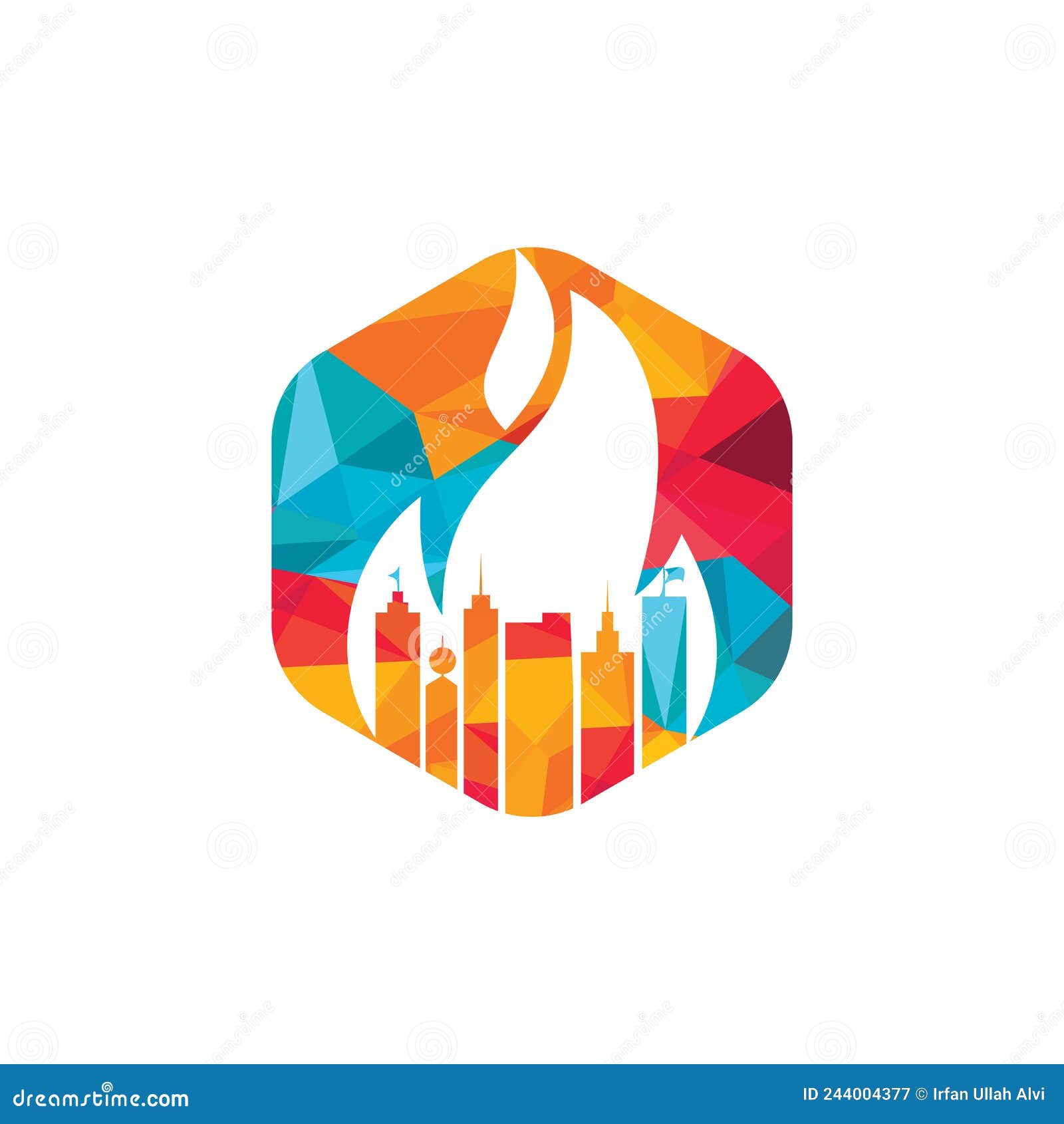 Fire City Vector Logo Design Template. Buildings and Fire Icon Design ...