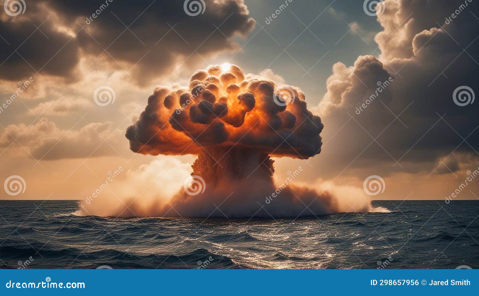 Fire in the Clouds a Nuclear Blast in the Sea, Creating a Huge Mushroom ...