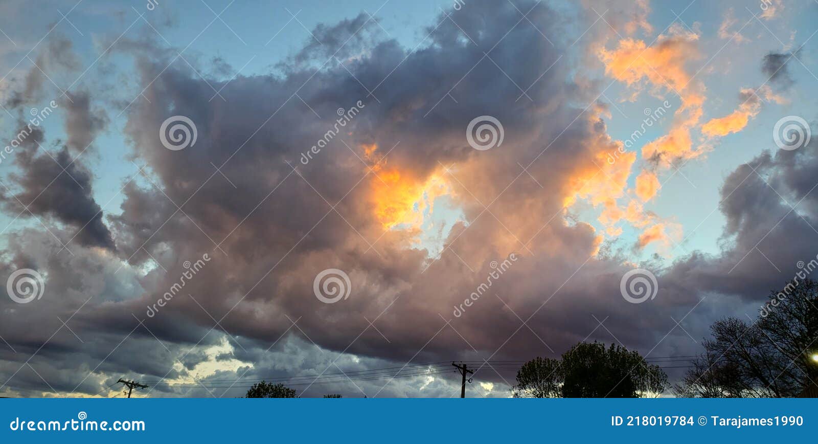 Fire in the clouds stock photo. Image of nature, tree - 218019784