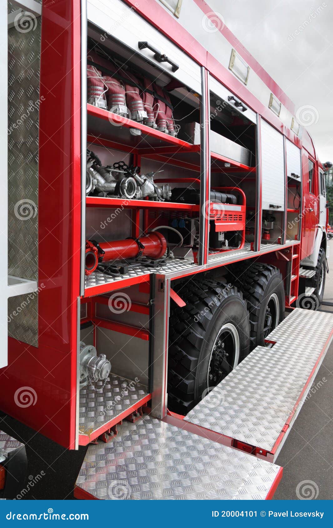 Fire and Hoses Equipped Inside Fire Engine Stock Image - Image of hero ...