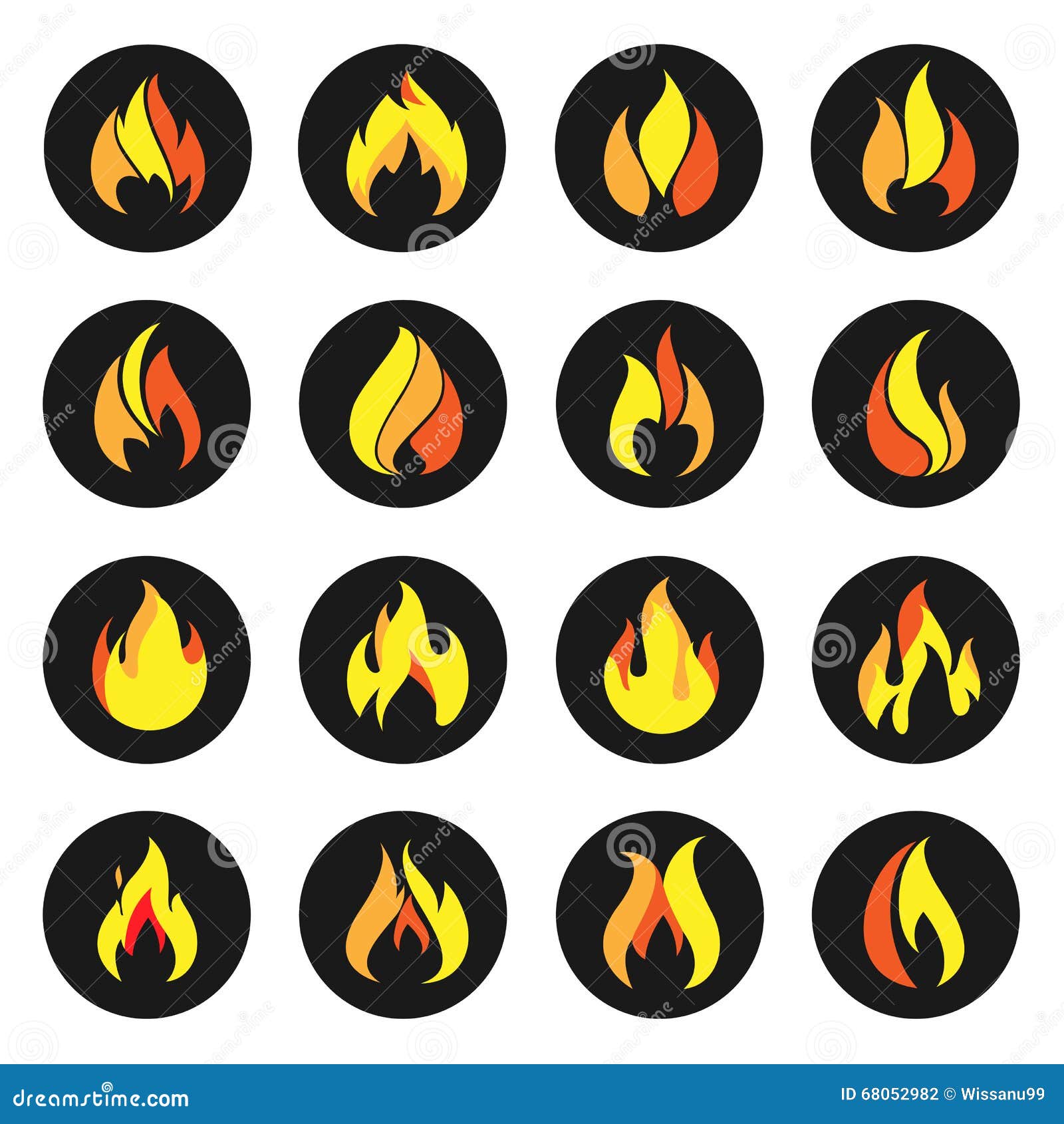 Fire Color Icons on Black Circle. Stock Vector - Illustration of ignite ...