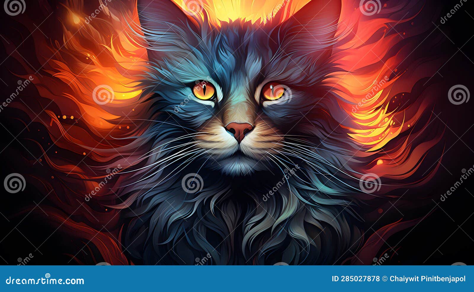 Fire-colore Cat,AI Generative Stock Illustration - Illustration of ...