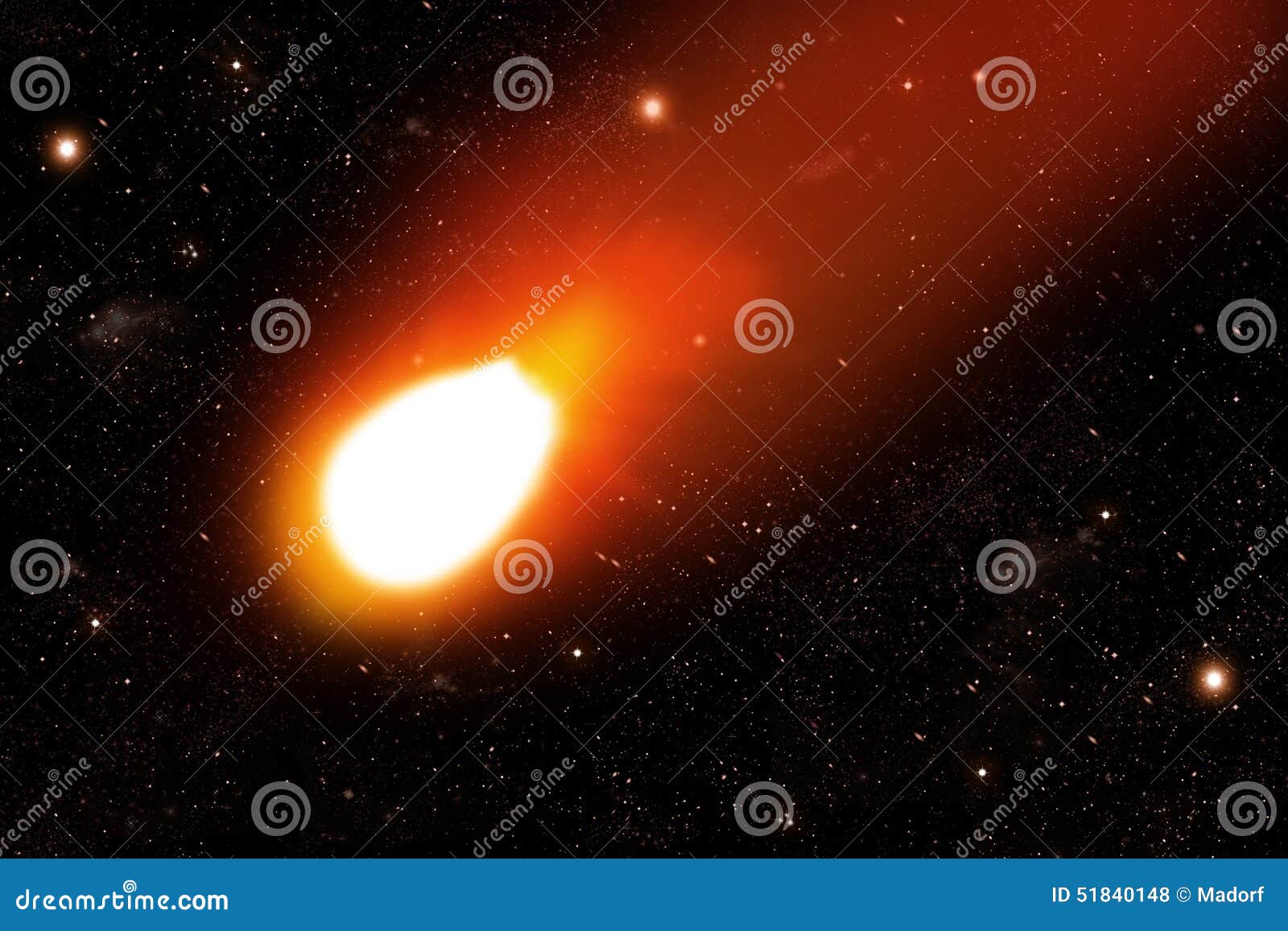 Fire Comet with Red Shiny Tail on Star Background Stock Illustration ...