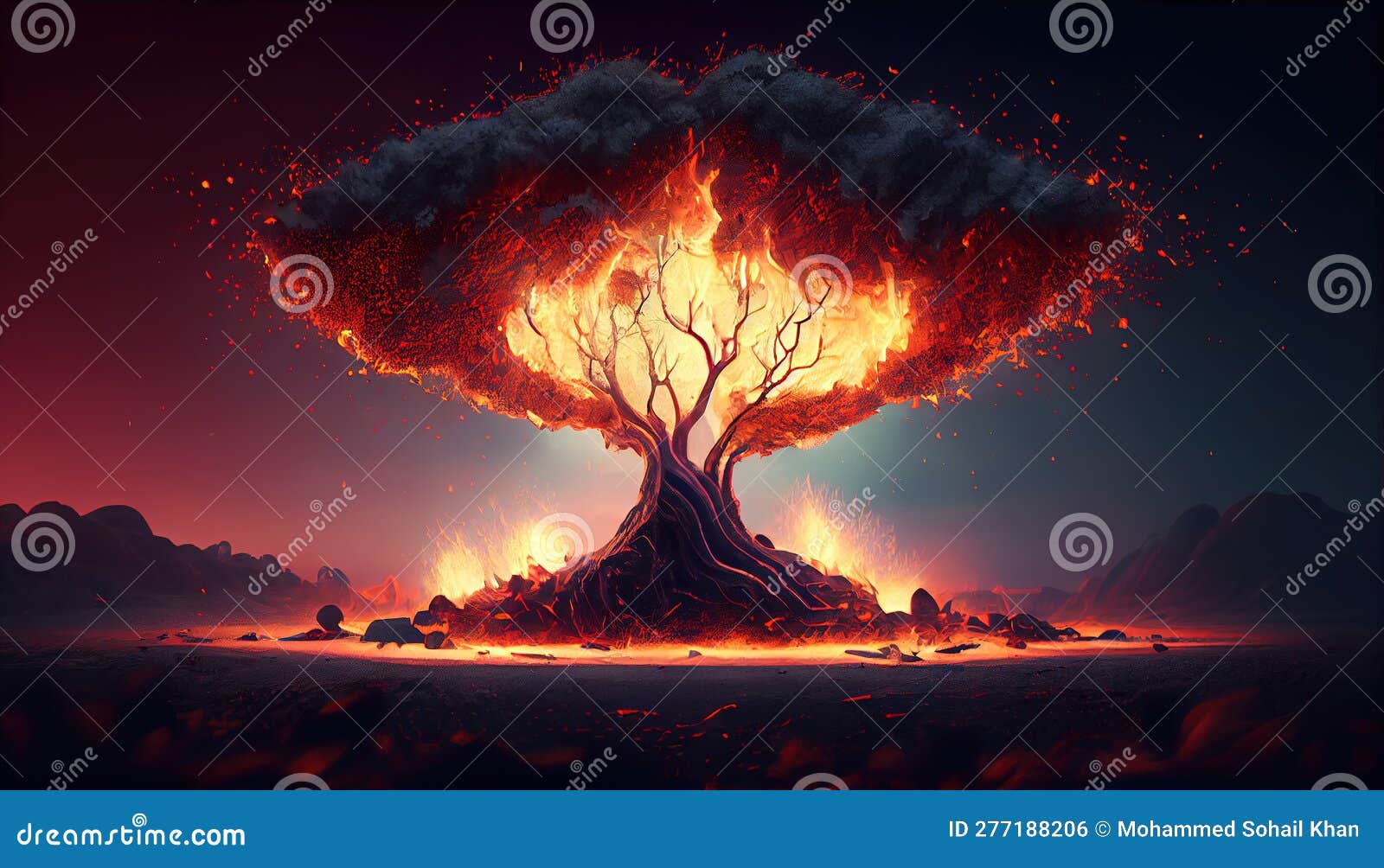 The Fire Consumes the Tree of Life AI Generative Stock Illustration ...