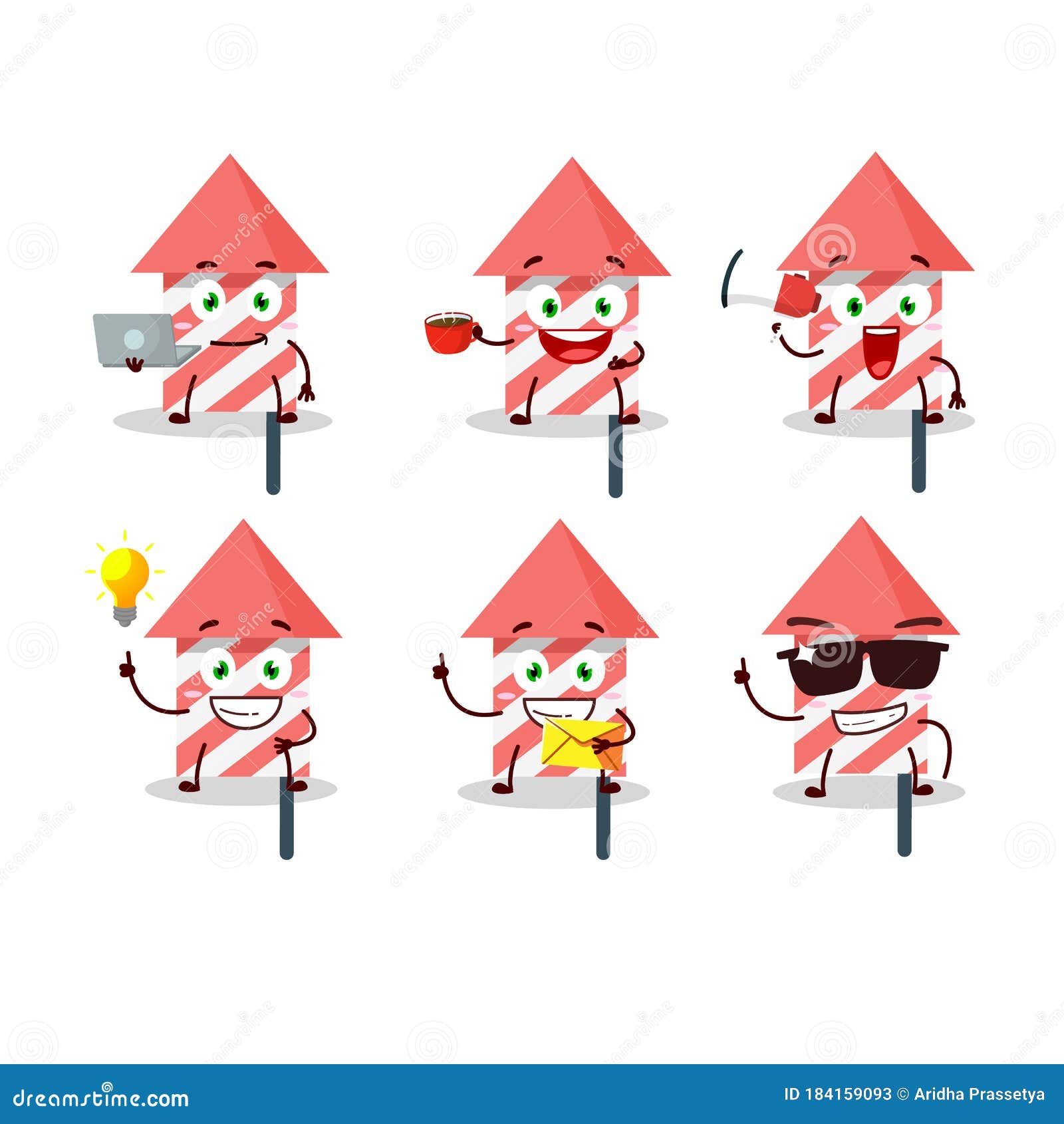 Fire Cracker Cartoon Character with Various Types of Business Emoticons ...