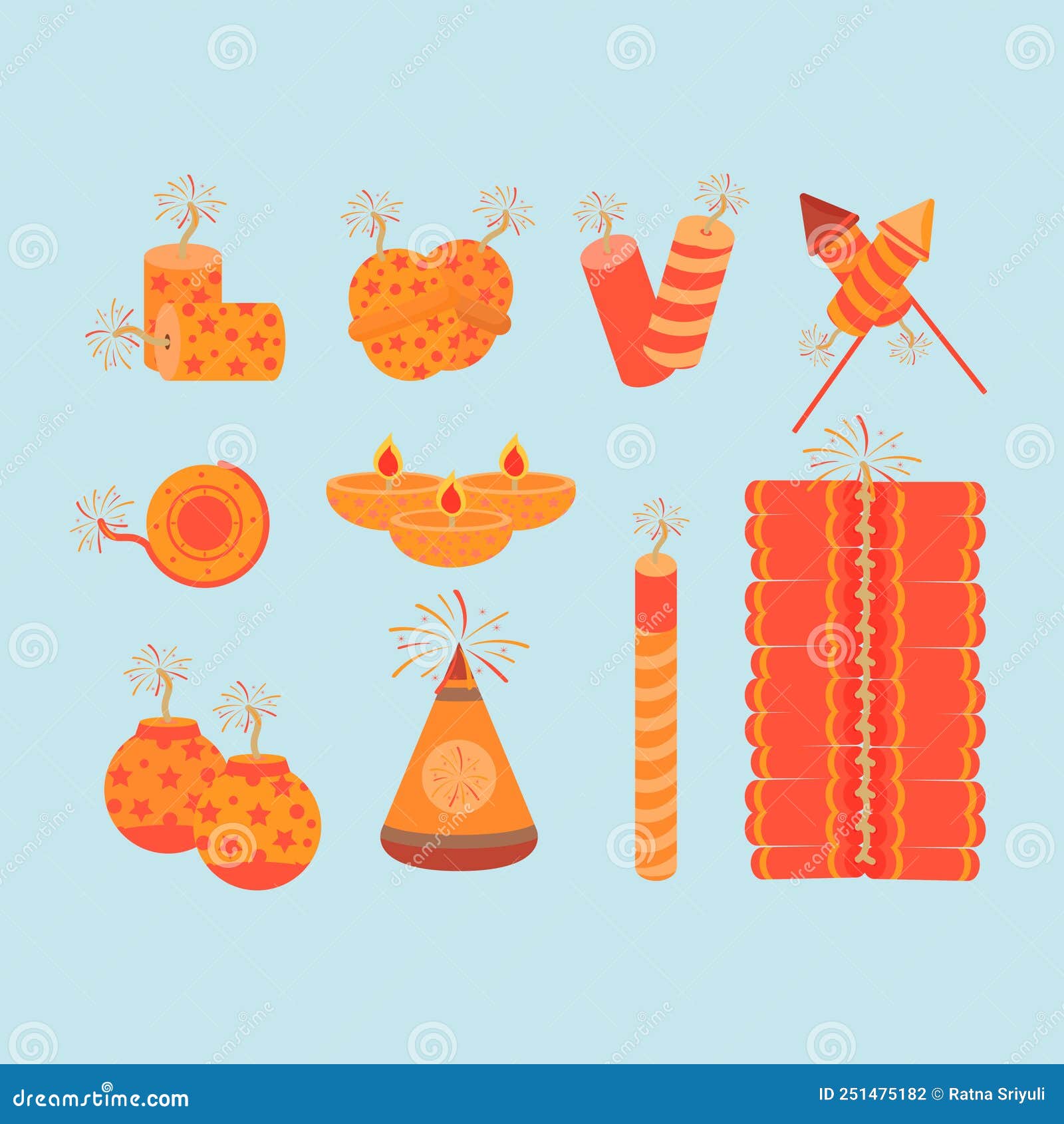 Fire Cracker Design Vector Flat Illustration Set Icons Stock Vector ...