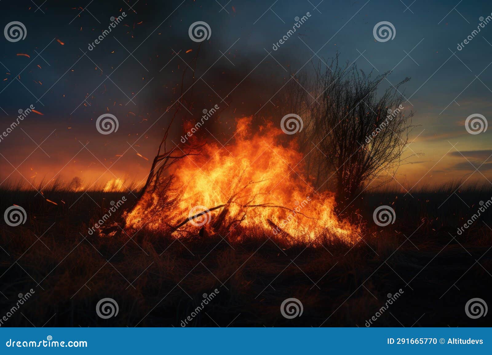 Fire Crackling in an Open Field Stock Photo - Image of flames, warmth ...