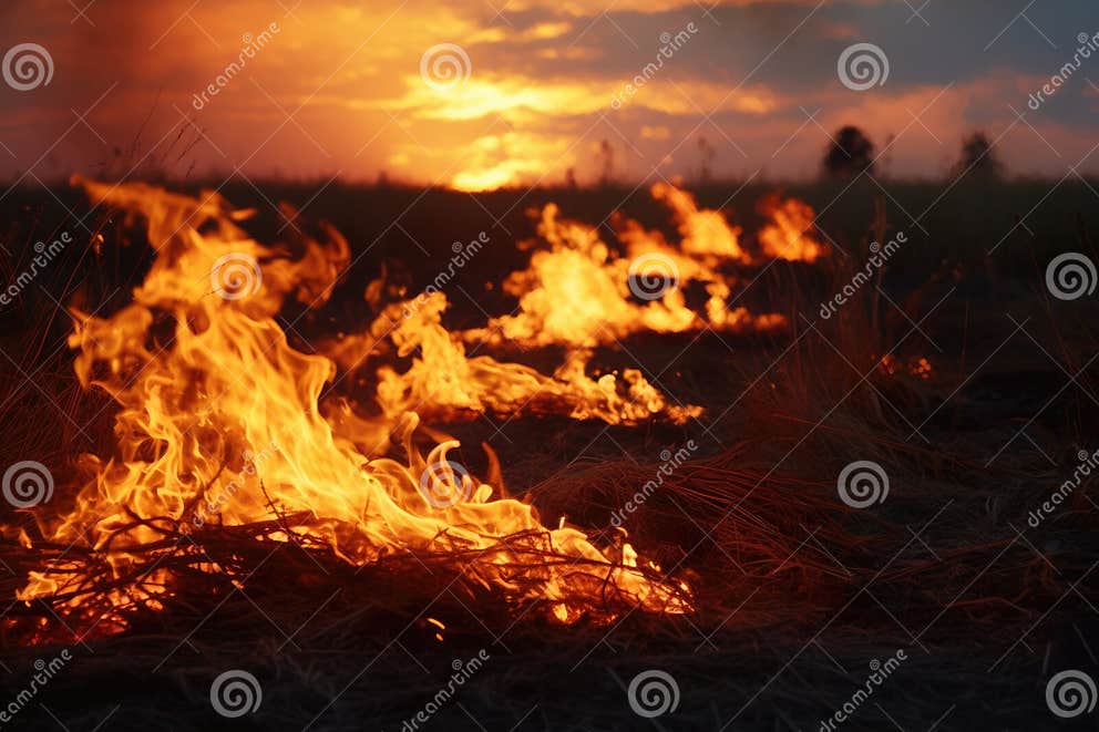 Fire Crackling in an Open Field Stock Photo - Image of nature ...
